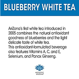 AriZona Blueberry White Tea - Premium Brewed Iced Tea, 20 Fl Oz (Pack of 12)