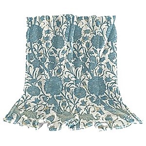 Plush Blanket Throw Blanket Warm Cozy Soft Microfiber Blankets, Vintage Blue Green Flower Plant
