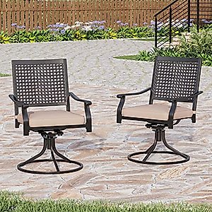 PHI VILLA Patio Swivel Dining Chairs Set of 2, Outdoor Kitchen Garden Metal Chair with Cushions, Patio Furniture Chair with Armrest, Black Frame