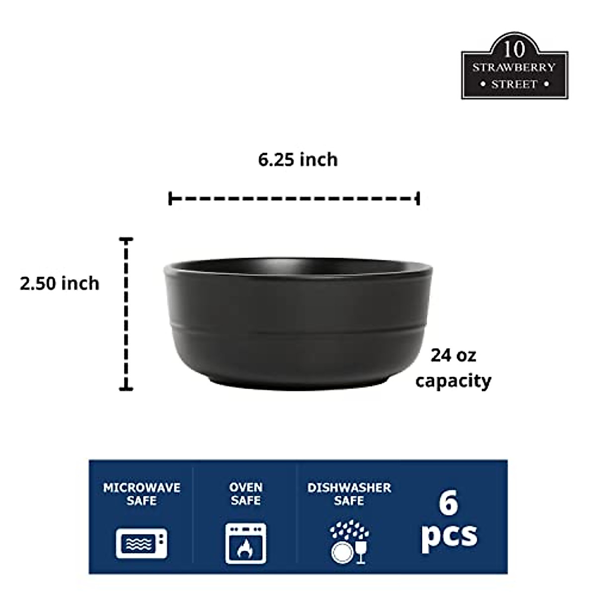 Double Line 6.25"/24 oz Cereal Bowl, Set of 6, Matte Black