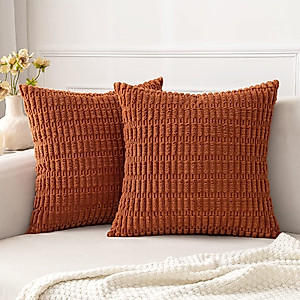 MIULEE Pack of 2 Corduroy Decorative Throw Pillow Covers 18x18 Inch Soft Boho Striped Pillow Covers Modern Farmhouse Fall Home Decor for Sofa Living Room Couch Bed Rust