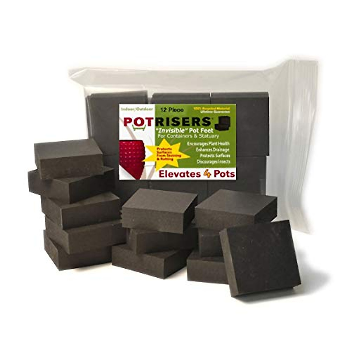 POTRISERS PRB2-12 Invisible Pot Feet Large 2" Size Elevate up to 4 Flower Plant Planters or Statuary for Indoor of Outdoor Use, 12 count, Black