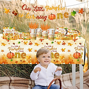 Dydamud Our Little Pumpkin is Turning One Decorations,143Pcs Little Pumpkin 1st Birthday Tableware Maple Leaf Fall Baby Shower Plates and Napkins for Thanksgiving Pumpkin First birthday Supplies