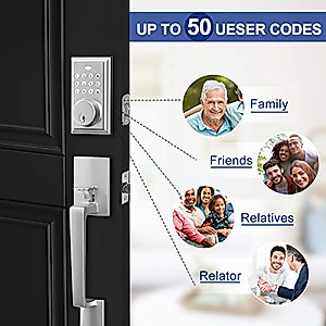 KIAYACI Front Door Lock Set Door Handle Sets Brushed Nickel Door Handle Entry Door Locksets with Rectangle Keypad Deadbolt Single Smart Locks for Front Door Keyless Entry Door Lock Silver