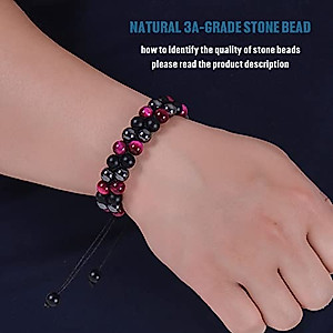 OAHERAS Beaded Bracelets for Women Triple Protection Spiritual Healing Natural Pink Tiger Eye Black Obsidian and Hematite 8mm Stone Bead Energy Crystal Bracelet - Bring Good Luck and Happiness