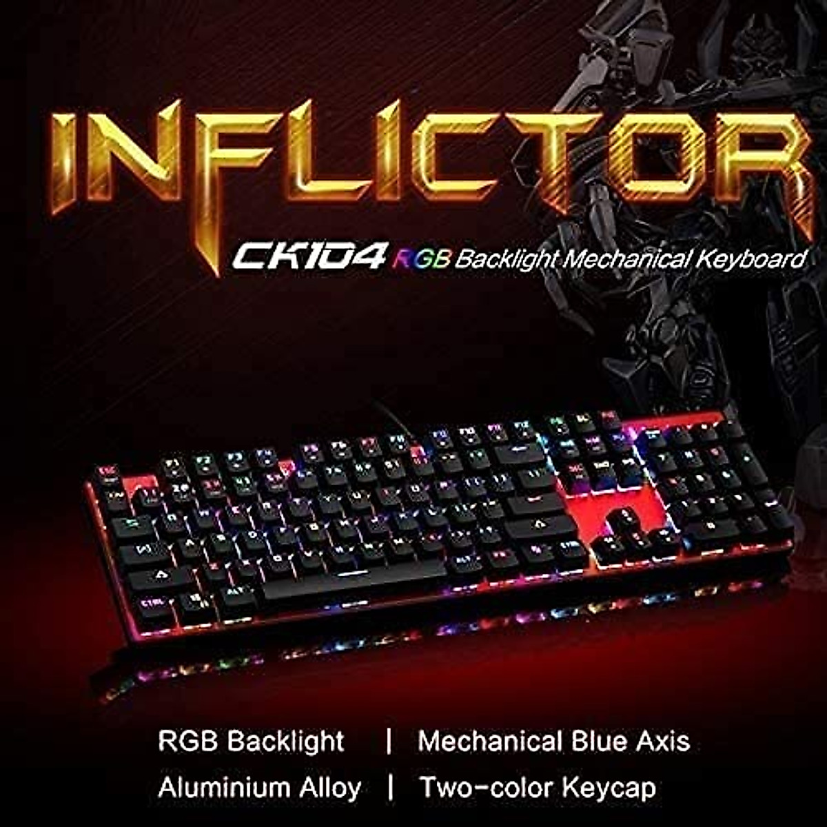 Feiyx Second Hand Wired Mechanical Keyboard 104 Keys RGB Blue Switch LED Backlit Anti-Ghosting Gaming Keyboard Premium,for Windows PC/MAC Games