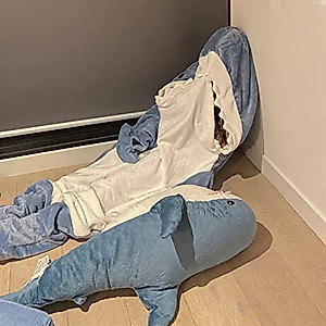Shark Blanket Adult,Comfy Shark Blanket Hoodie,Super Soft Cozy Flannel Hoodie Wearable Shark Blanket Sleeping Bag,Shark Onesie Blanket((L),67 inches)