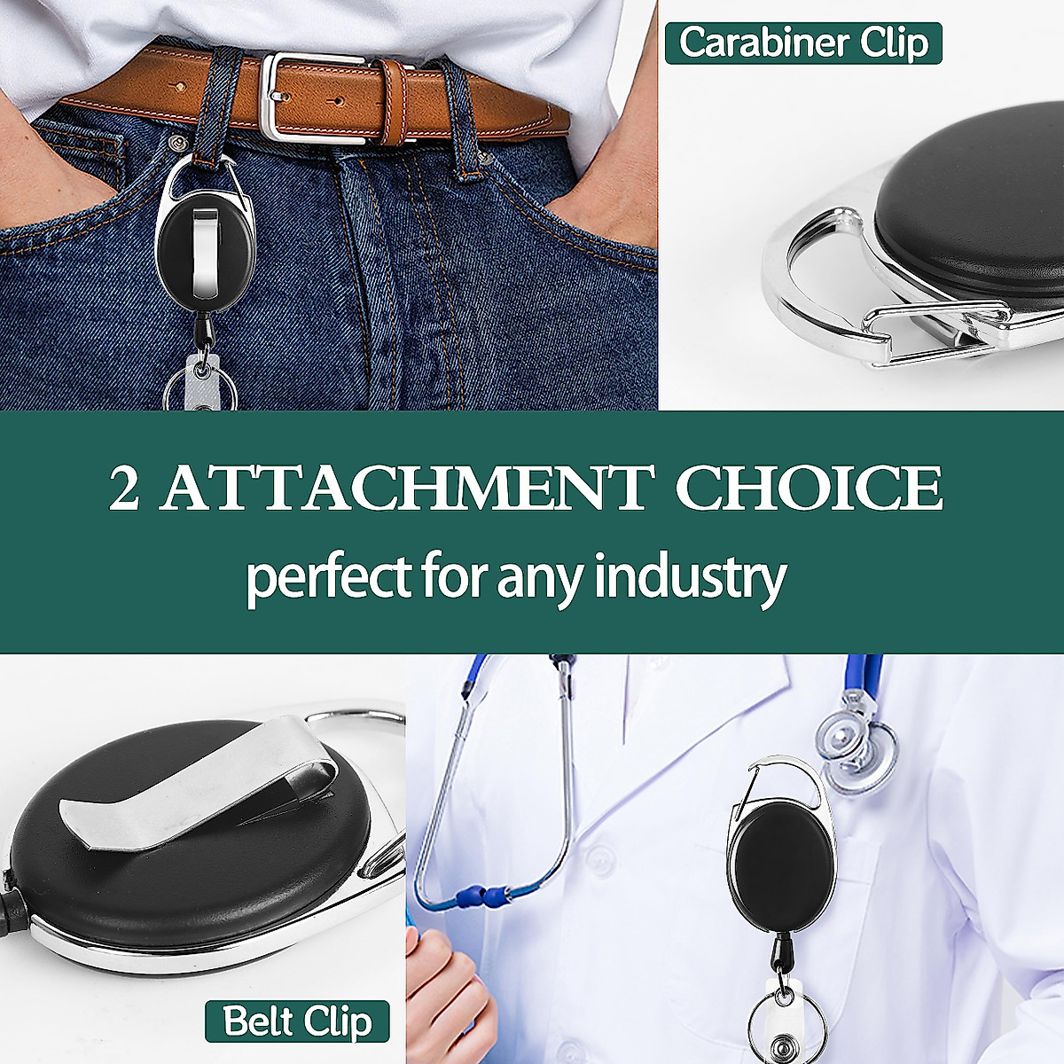 Simetufy 50Pcs Retractable Badge Holders, Heavy Duty Retractable Keychain, Badge Reels Retractable with Carabiner, Badge Clips Retractable with 26" Retractable Cord, Key Ring