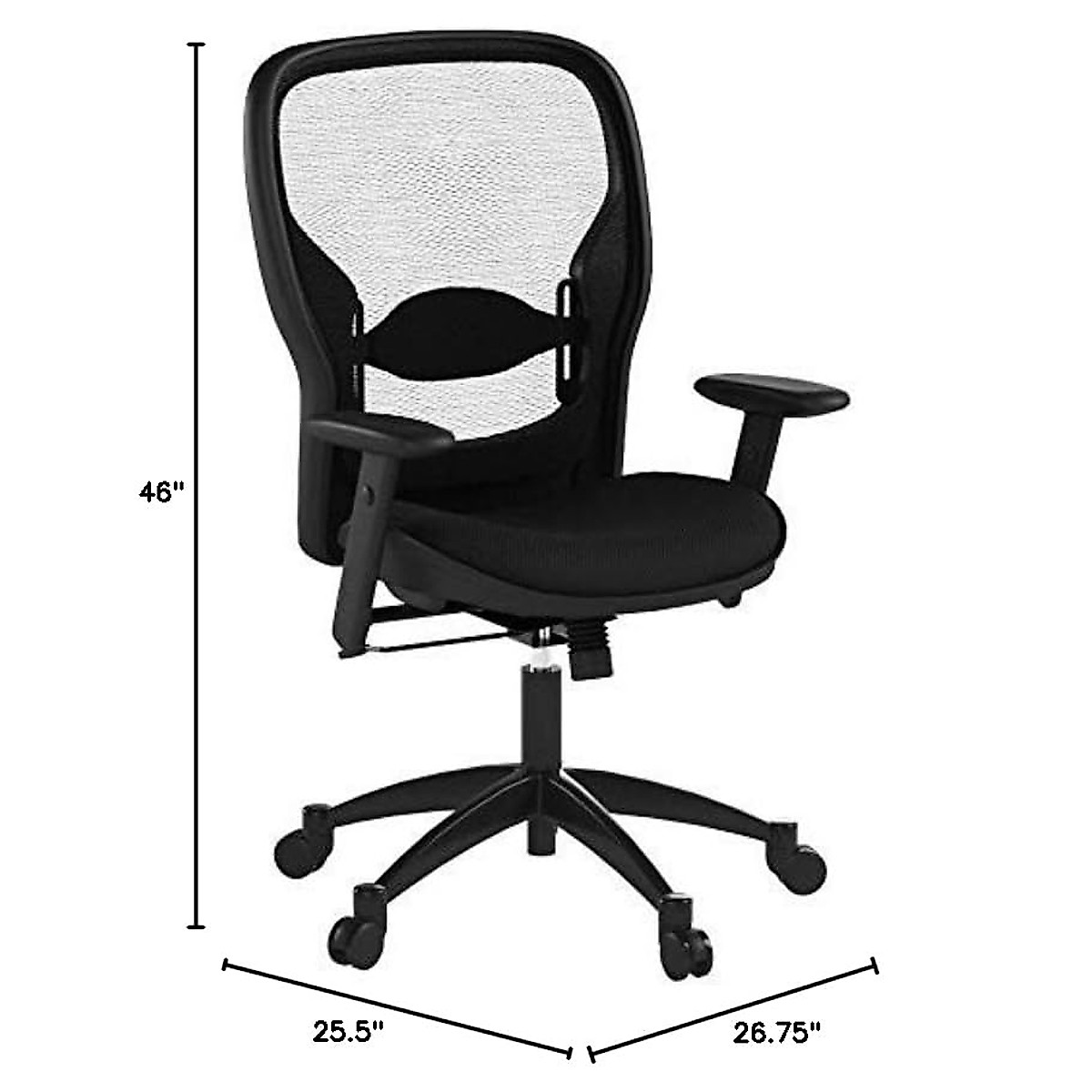 SPACE Seating Breathable Mesh Black Back and Padded Mesh Seat, 2-to-1 Synchro Tilt Control, Adjustable Arms and Lumbar Support with Gunmetal Finish Base Managers Chair