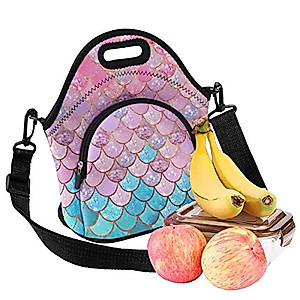 Violet Mist Neoprene Lunch Bag for Women Cute Insulated Lunch Box Thick Resusable Thermal Small Lunch Tote HandBag with Extra Pocket Detachable Shoulder for Nurse Work Picnic Christmas Gift