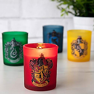 Harry Potter Hogwarts Houses Glass Votive Candles, Set of 4 - Gryffindor, Slytherin, Ravenclaw, Hufflepuff - Unscented, 3 oz - Officially Licensed - Gift for Teens and Adults
