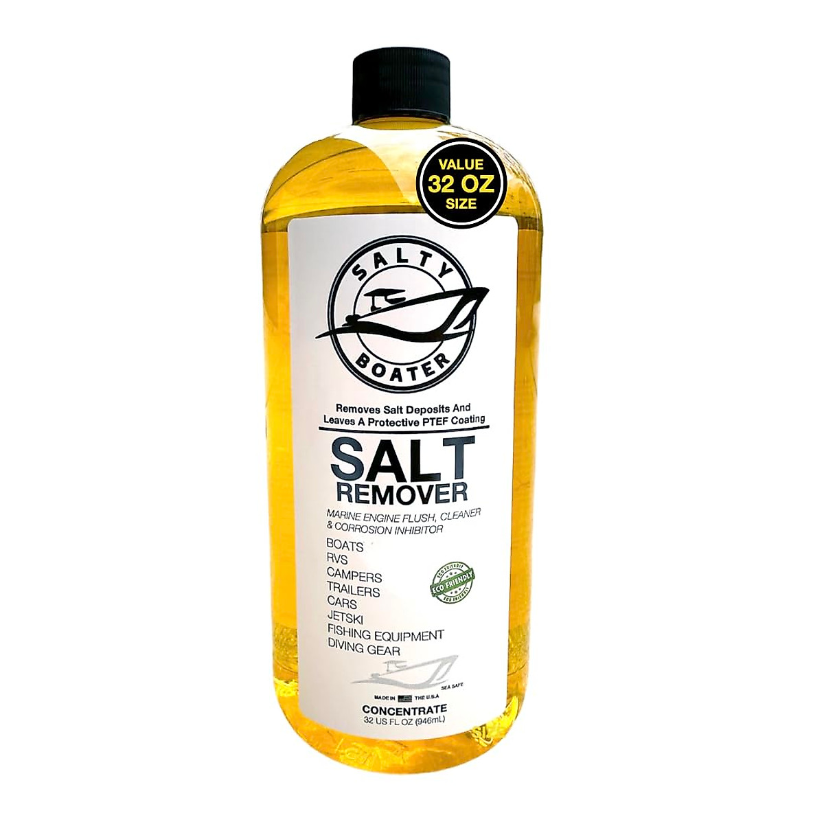 Salty Boater - Salt Remover for Boats - Boat Soap Marine - Salt Away for Boats - Salt Remover Engine Flush - Boat Cleaner - Boat Cleaning Supplies (32oz) Color May Vary