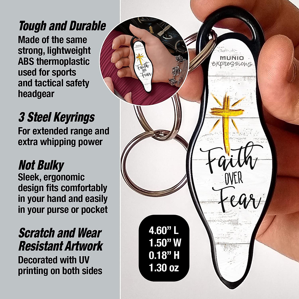 MUNIO Original Self Defense Keychain Kit - Self Protection Personal Safety Essentials, Portable Defense Kubotan, Legal for Airplane Carry - TSA Approved - Made in USA (Faith Over Fear)