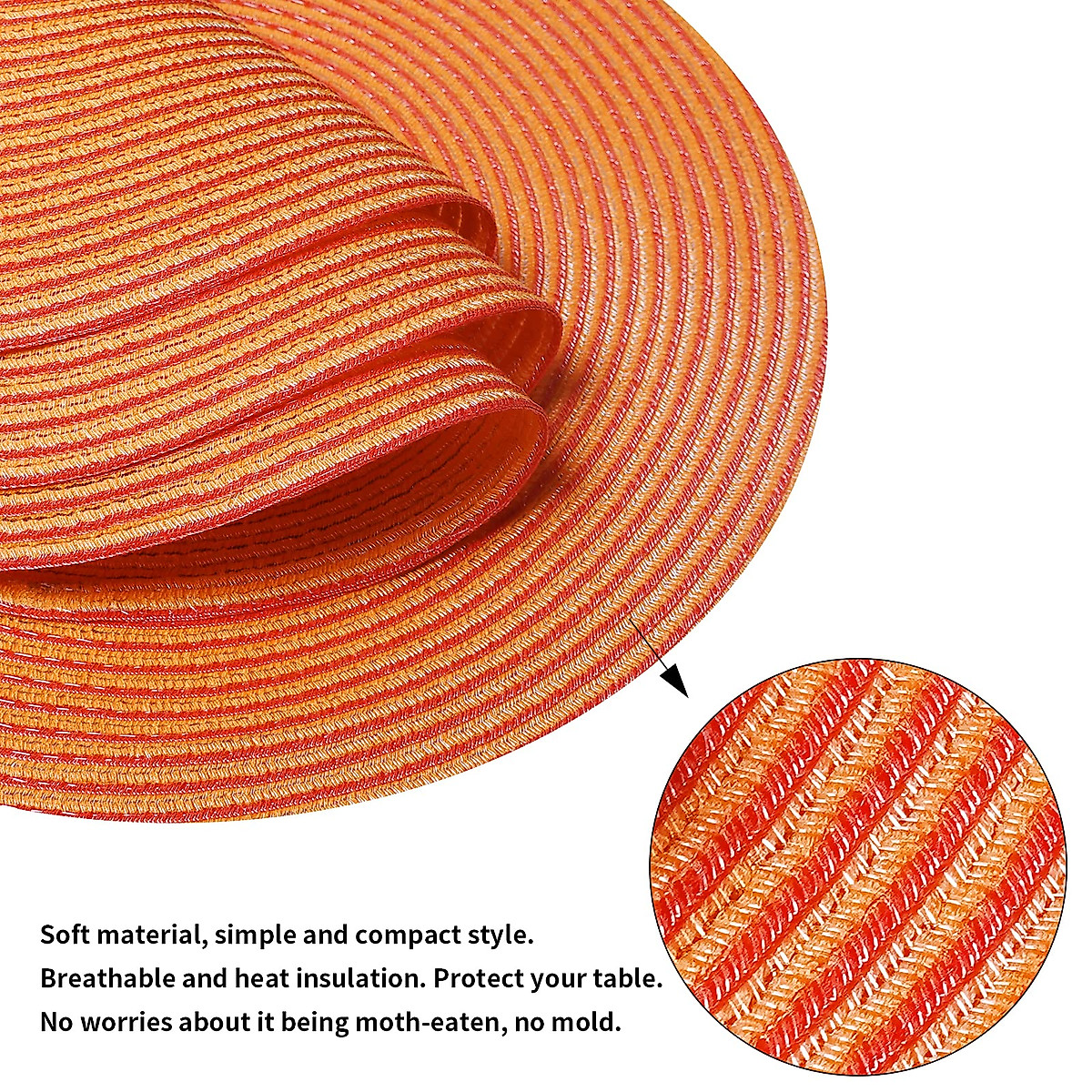 Smaafit Round Braided Placemats, Set of 4 Table Place Mats for Round Dining Tables, 15 inches Round Placemat, Place Mat Round Table Mats (Mix Orange Red)