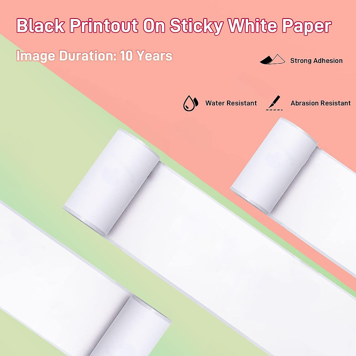 Ponek T02 White Self-Adhesive Paper, Black On White Paper, 50mm x 3.5m, 3 Rolls, Keep for 10 Years and T02/M02X/M02L Purple/Green/Orange Thermal Paper-20-Year Sticky 50mmx3.5m for Journal, 3 Rolls