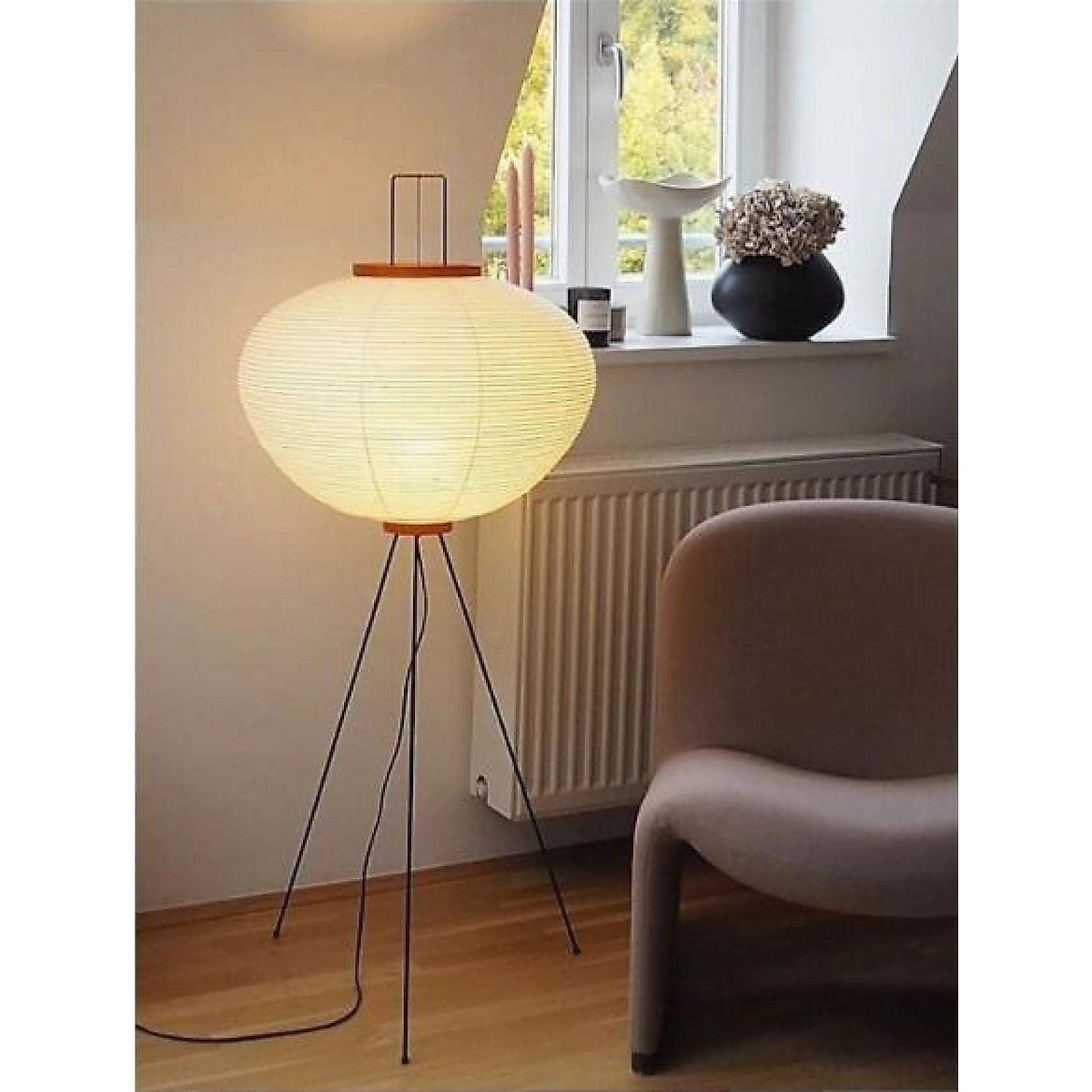 White Paper Floor Lamp,Japanese Lantern Floor Lamp，Handmade Paper Lamp Body Rice Paper Floor Lamp with Chrome Nightstand Desk Lamp for Bedroom Living Room Kid's Office Environmental Soft Light