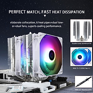 Thermalright PA120 Series CPU Cooler 6 Heatpipes Dual Towers 157mm Height PWM Fan Air Cooling for Intel/AMD (PA120 SE ARGB White)