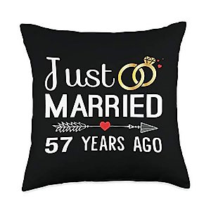 Couple 57 Years Anniversary Gifts Just Married 57 Years Ago Couple 57th Wedding Anniversary Throw Pillow, 18x18, Multicolor
