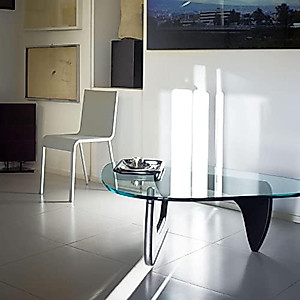 eChamp Noguchi Table Triangle Glass Coffee Table Vintage Glass End Table, Solid Wood Base and Triangle Clear Glass Top Modern End Table for Living Room, Patio, Study (Black)