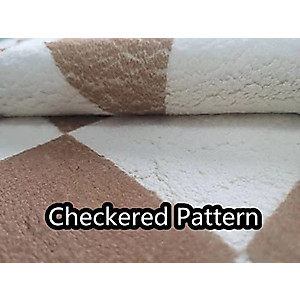 Beige and White Buffalo Plaid Checkered Area Rug for Living Room 4x6fr Funky 70s Game Room Throw Rugs Wavy Checkered Rug Premium Shag Dining Room Carpet Big Dorm Apartment Mat