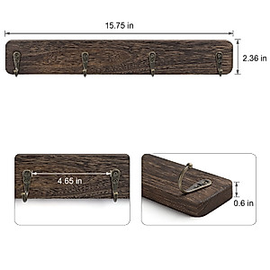 LIANTRAL Coffee Mug Holder, Set of 4 Rustic Wall Mounted Cup Hanging Rack Organizer with 16 Hanger Hooks for Home Decor, Coffee Nook (Brown)