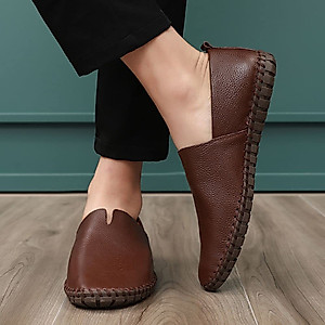 Men's Genuine Leather Loafer Shoes Slip On Soft Walking Driving Shoes,Dark Brown,44EU=10 M US