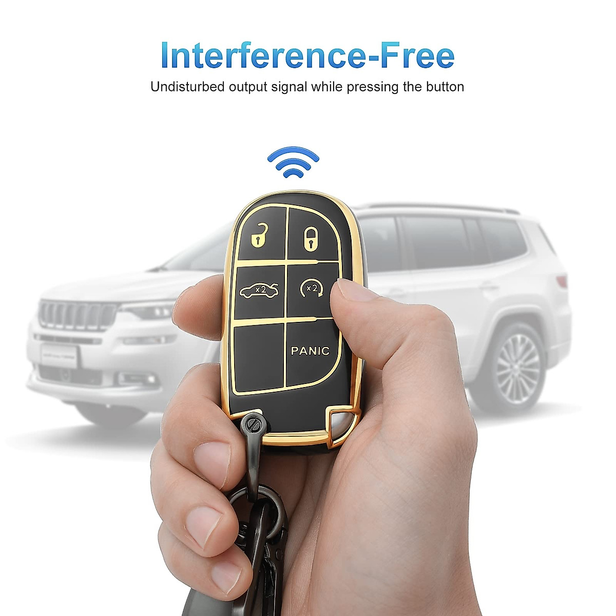 Compatible with Jeep Grand Cherokee Key Fob Cover, 3 4 5 Buttons Protector for Jeep Key Cover with Key Fob Keychain, Fit for Jeep Compass Renegade Cherokee (Jep-W)