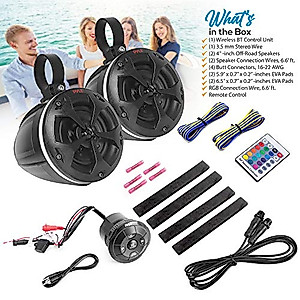 Pyle 2-Way Waterproof Off Road Speakers - 4" 800W Active Passive Marine Grade Wakeboard Tower RGB Speakers System w/Bluetooth Controller, Full Range Stereo Speaker for ATV/UTV Jeep Boat PLUTV48KBTR