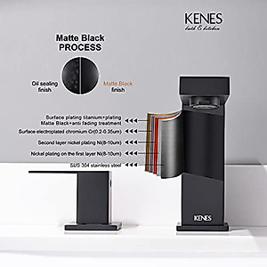 KENES Black Widespread Bathroom Faucet Matte Black 3 Hole Bathroom Sink Faucet 8-Inch, 2 Handle Bathroom Faucet Vanity Faucet with Lead-Free Supply Hose, KE-9050-2