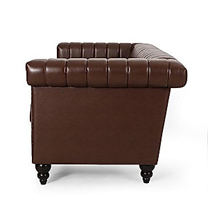 Christopher Knight Home Drury Channel Stitch 3 Seater Sofa with Nailhead Trim - Dark Brown