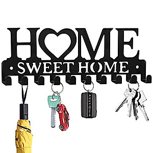 RELBRO Key Holder Wall Mounted, Black Metal Key Holder for Wall Decorative Home Key Rack Hooks Key Hanger with 10 Hooks for Entryway Doorway Hallway Office 2 Installation Ways 10.27'' x 3.62''
