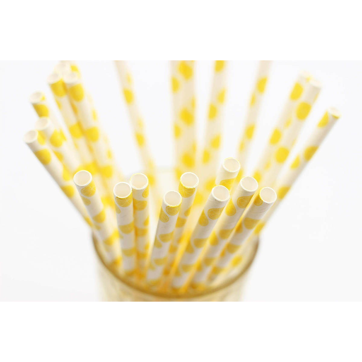 50-Pack Biodegradable Paper Drinking Straws for Party Supplies Bridal/Baby Shower Wedding Decorations, Bulk Paper Straws for Juices, Shakes, Smoothies, Lemon Theme
