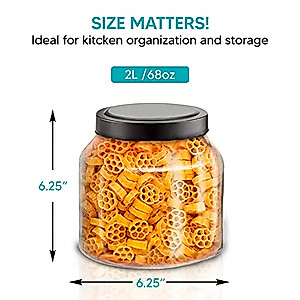Glass Jars with Lids– Set of 2 Apothecary Jars – Glass Canisters for Sugar, Flour, Coffee – Clear Glass Cookie Jars and Pantry Organization – Storage Containers Holds 2 Liter, 68oz