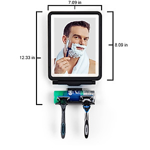 Clean Shave Fogless Shower Shaving Mirror with LED Lights - Clear Bright Mirror - Modern, Smooth Design - Storage for Razor and Bathroom Accessories - Squeegee - Tile or Wall Mounted, Easy to Install