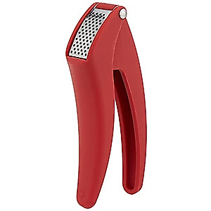 Kuhn Rikon Easy-Clean Garlic Press, No Need to Peel, 7” Red