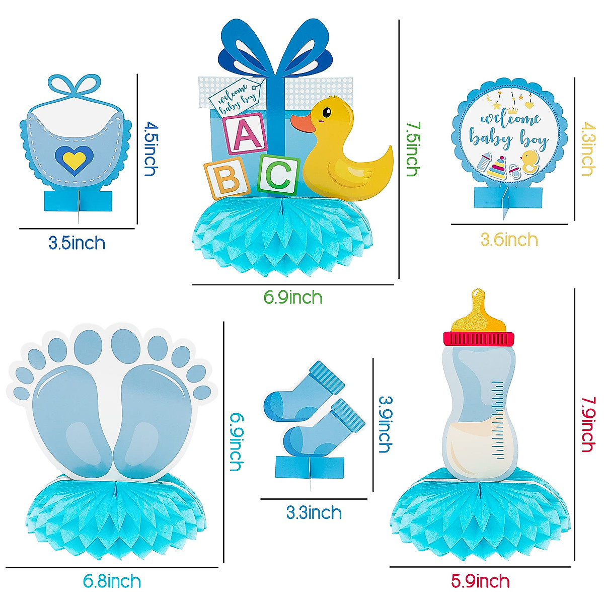 OSNIE 12Pcs It's a Boy Baby Shower Themed Honeycomb Centerpieces Table Topper for Baby Boys Welcome Baby Boy Cutouts Gender Reveal Party Decorations Infant Baby Party Favors Photo Booth Props (Blue)
