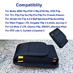 Flip Phone Holster with Belt Loop and Clip, Maezar Nylon Pouch Case Holder for Nokia 2660 2760, Alcatel Go Flip 4, Myflip, Cingular Flip 4, LG TCL Flip Pro Classic, Plum Flipper 4G