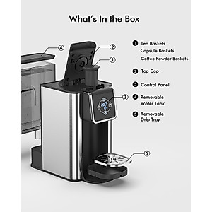 SIFENE 3-in-1 Single Serve Coffee Maker for K-pods, Ground Coffee, and Loose Leaf Tea, Custom Temperature and Strength Control, Quick Brew with Large 50 oz Reservoir