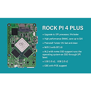 Rock Pi 4 Plus Rockchip RK3399(OP1) Single Board Computer LPDDR4 2GB with WiFi 5 and Bluetooth 5.0 Support Twister OS (2GB RAM+16GB eMMC)