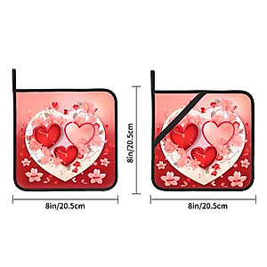 Mother's Day with Red Hearts Pot Holders Sets 2-Piece Set Washable Decorative Kitchen Gift for Cooking Baking BBQ