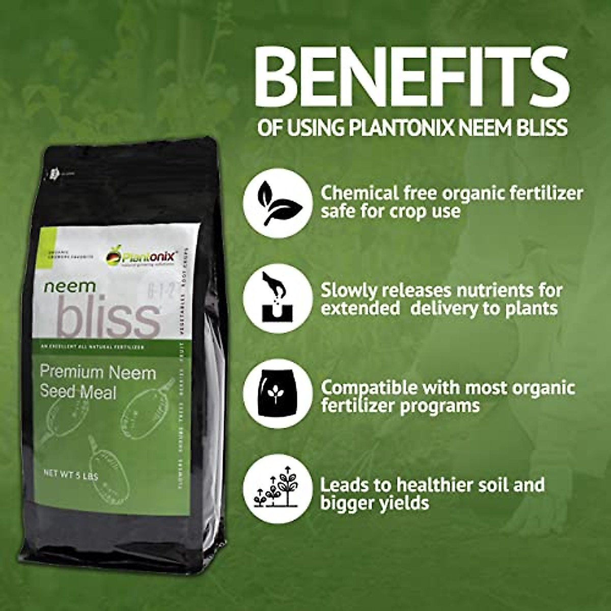 Neem Bliss - Premium Neem Seed Meal - All Natural Fertilizer for Organic Gardening and Soil Amendment - Protect Your Garden with Neem Cake Meal! (10 lbs)
