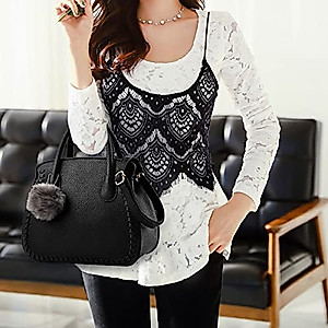 XingChen Purses and Handbags for Women PU Leather Top Handle Satchel Ladies Shoulder Tote Bags(Black)