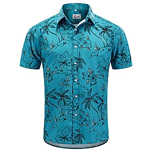 EUOW Men's Hawaiian Shirt Short Sleeves Printed Button Down Summer Beach Dress Shirts(Light Green,L)