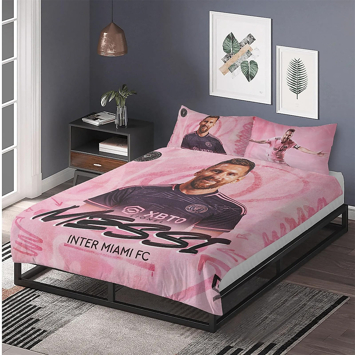 Aimery Miami Bedding Set Soccer Duvet Cover Set Pink Bed Football Comforter Soft Microfiber Soccer Bedding Sets 3 Pieces Fruit Comforter Cover and 2 Pillowcase for Bedroom (Pink 1,Full)