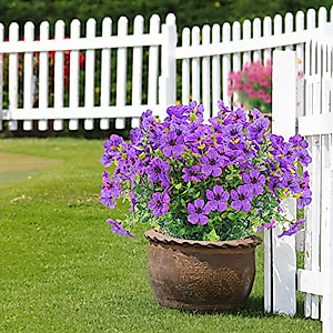 XEOLIAN 12 Bundles Artificial Flowers Outdoor UV Resistant Fake Plastic Plants Indoor Outside Hanging Plants Garden Porch Window Box Home Wedding Farmhouse Festive Shrub Decor (Purple)