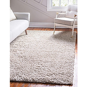 Unique Loom Davos Shag Collection Area Rug - Solid (9' x 12' Rectangle, Linen)