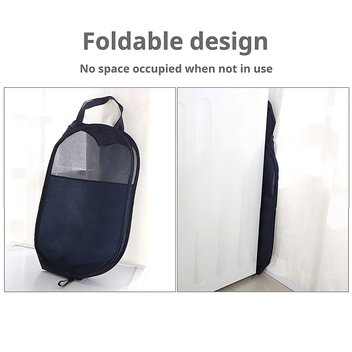 jyibinee Foldable Laundry Basket, Foldable Large Capacity Clothes Storage Basket, Hollow out Mesh Breathable Wide Opening Straps Toys Dolls Storage Basket Laundry Basket for Home Dark Gray