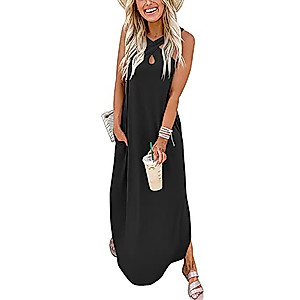 ANRABESS Women's Casual Loose Sleeveless Beach Dress Criss Cross Slit Maxi Sun Dresses 2023 Fashion Vacation Outfits Summer Clothes Resort Cruise Wear A453heise-XL Black