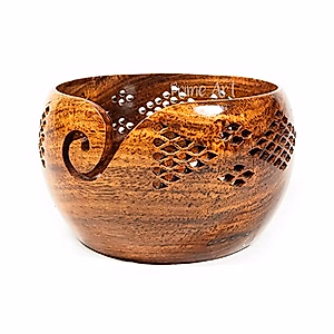 Prime Art Handmade Premium Quality Rosewood Wooden Yarn Bowl for Knitting and Crochet - Ideal for Gifting (7x4)