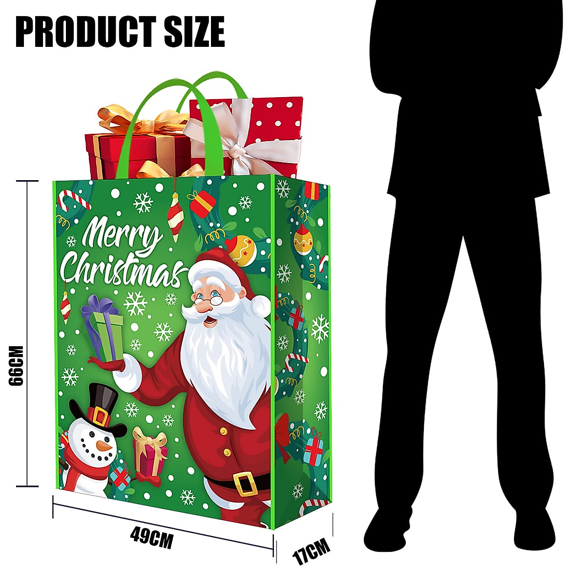 SULOLI Extra Large Christmas Tote Bags, 2Pcs Xmas Non Woven Gift Reusable Grocery Shopping Bags With Handles for Kids Holiday Gifts Wrapping Supplies